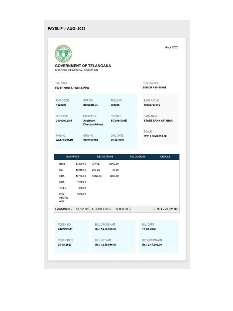 Pay Slip August | PDF