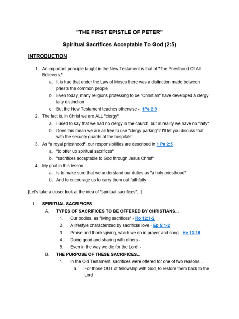 Spiritual Sacrifice Preach Pdf Sacrifice Priest