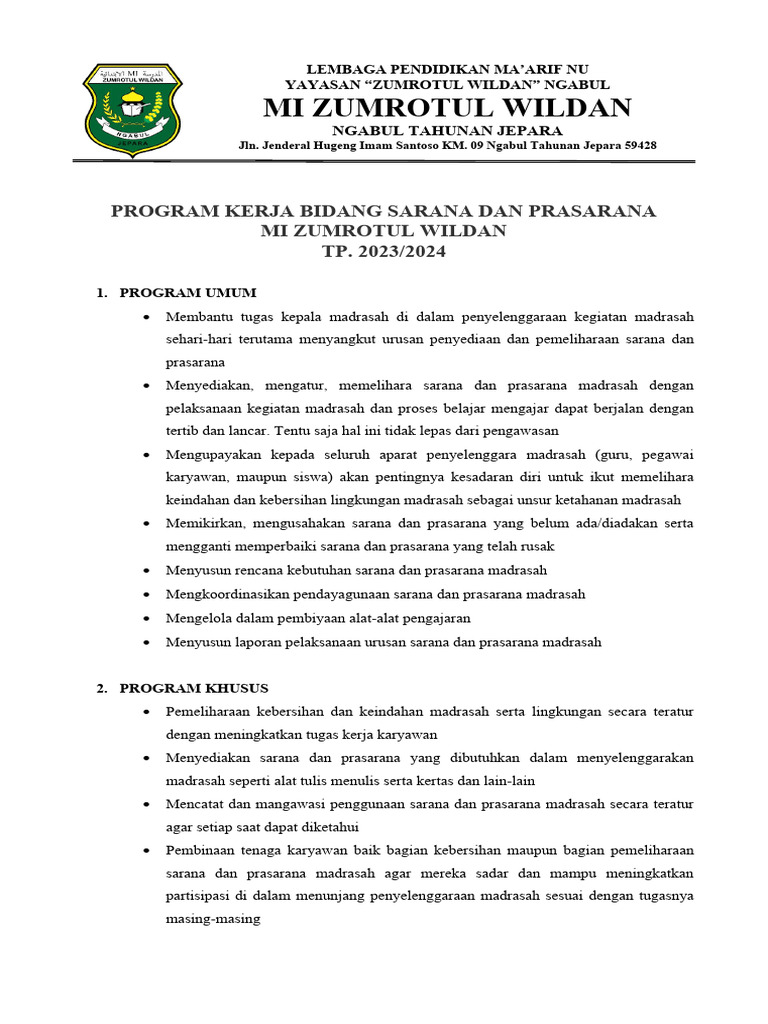 Program Sarpras | PDF