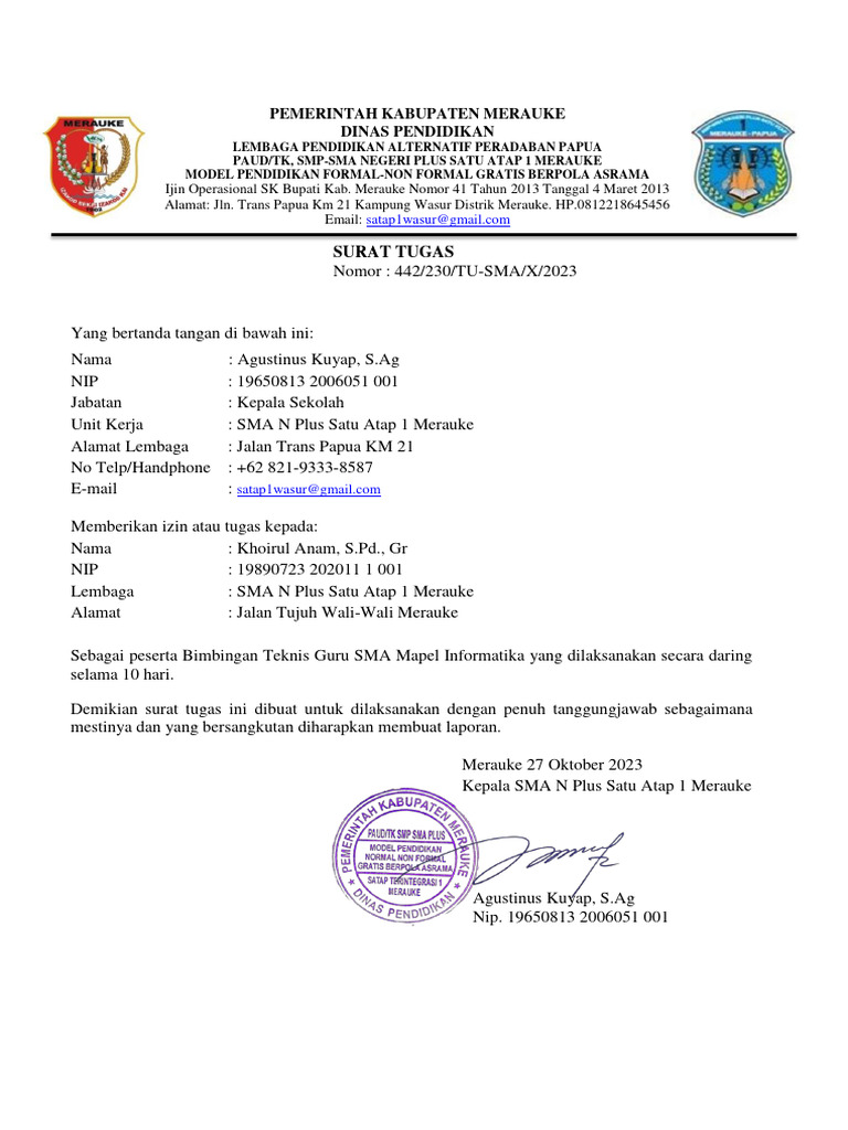 Format Surat Tugas - Bimtek Modul Ajar | PDF