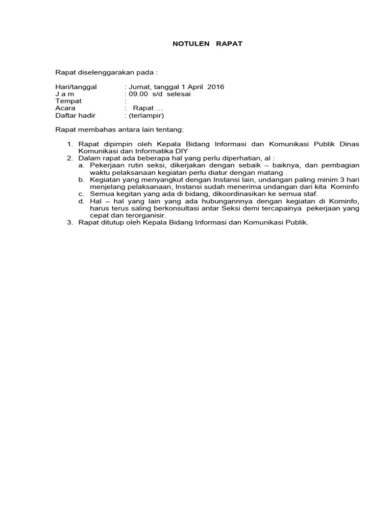 Contoh Notulen Rapat | PDF