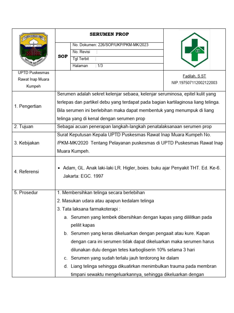 Sop Serumen Prop | PDF