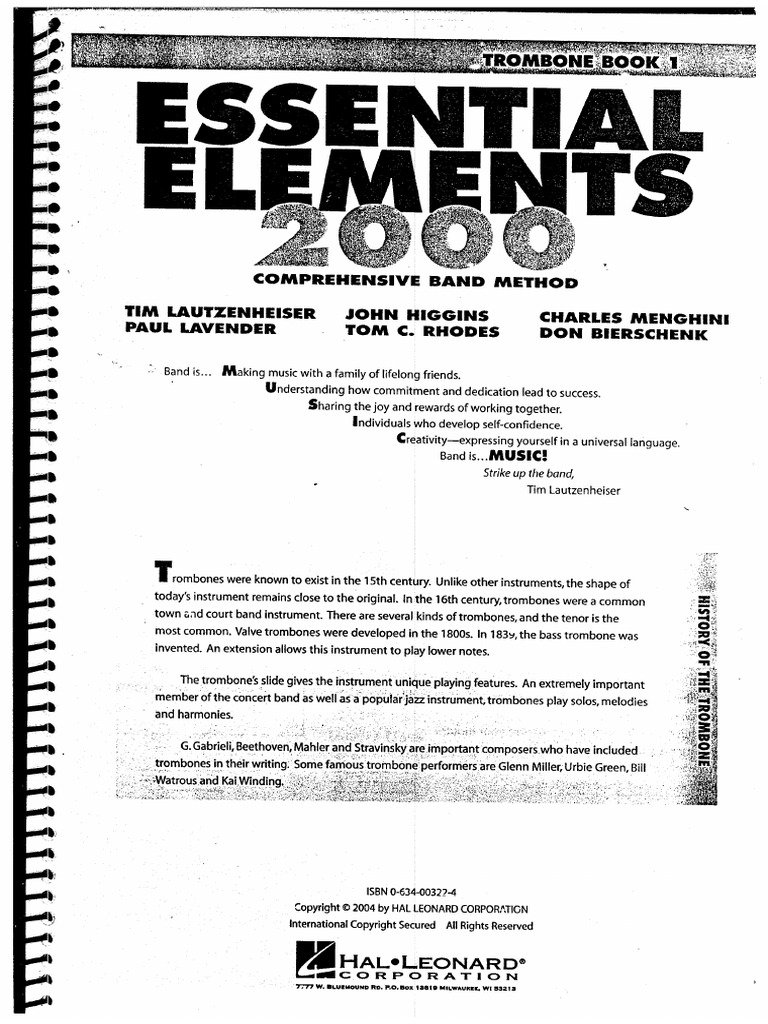 Essential Elements Trombone Book 1 | PDF
