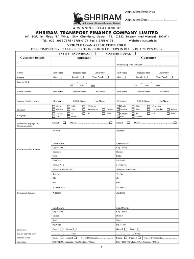 Vehicle Application Form English | PDF