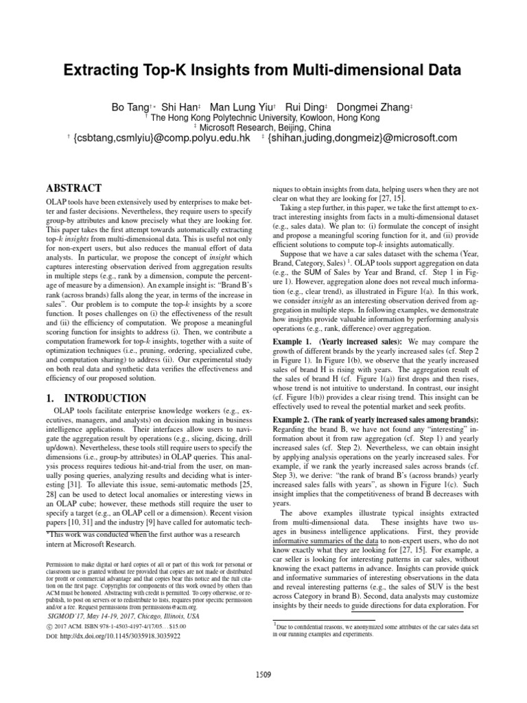 Tang2017 Extracting Top-K Insights From Multi-Dimensional Data | PDF | P Value | Science
