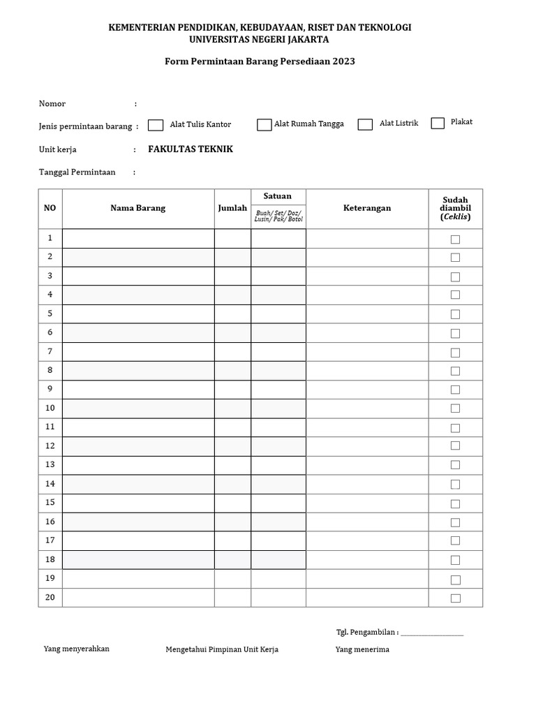 Form Permintaan Barang Persediaan 2023 | PDF