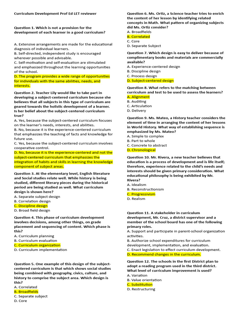 Curriculum Development Prof Ed LET Reviewer | PDF | Curriculum | Learning Curriculum Development Prof Ed LET Reviewer | PDF | Curriculum | Learning