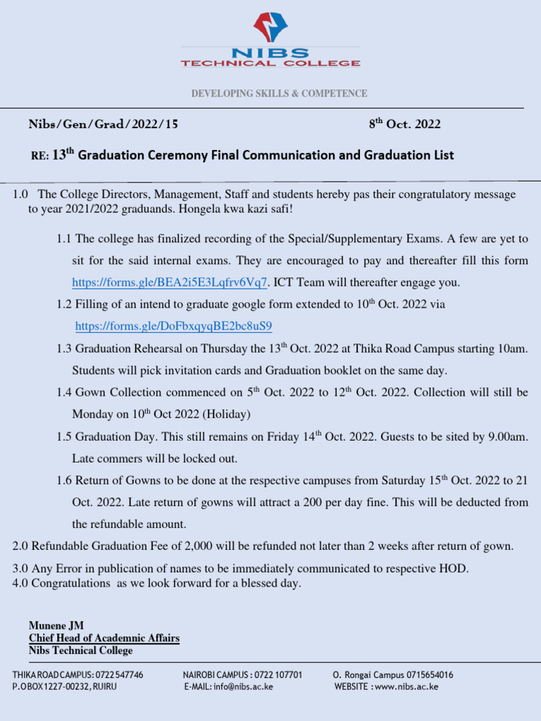 Graduation List and Final Communication | PDF