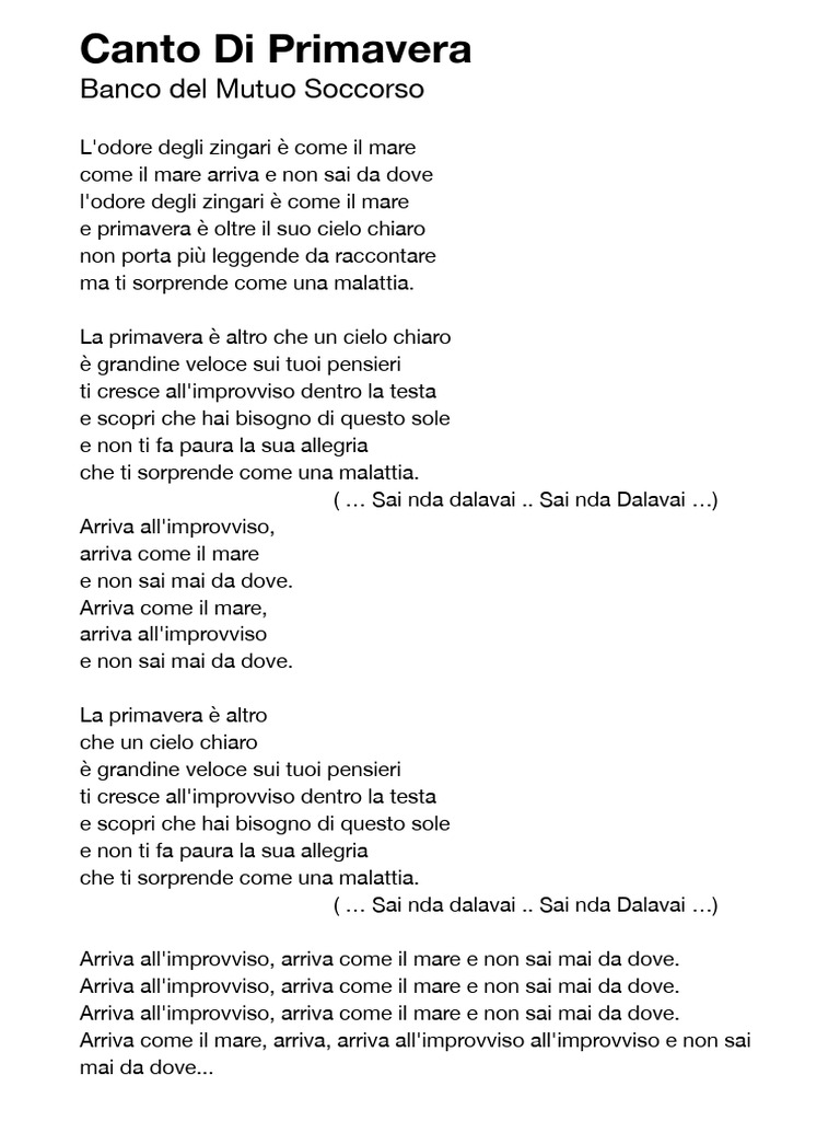 Canto Di Primavera - Testo | PDF