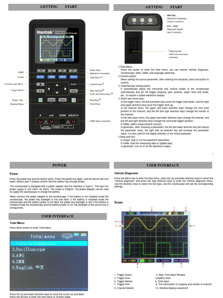 Hantek2D82Auto QuickGuide en | PDF | Menu (Computing) | Electricity