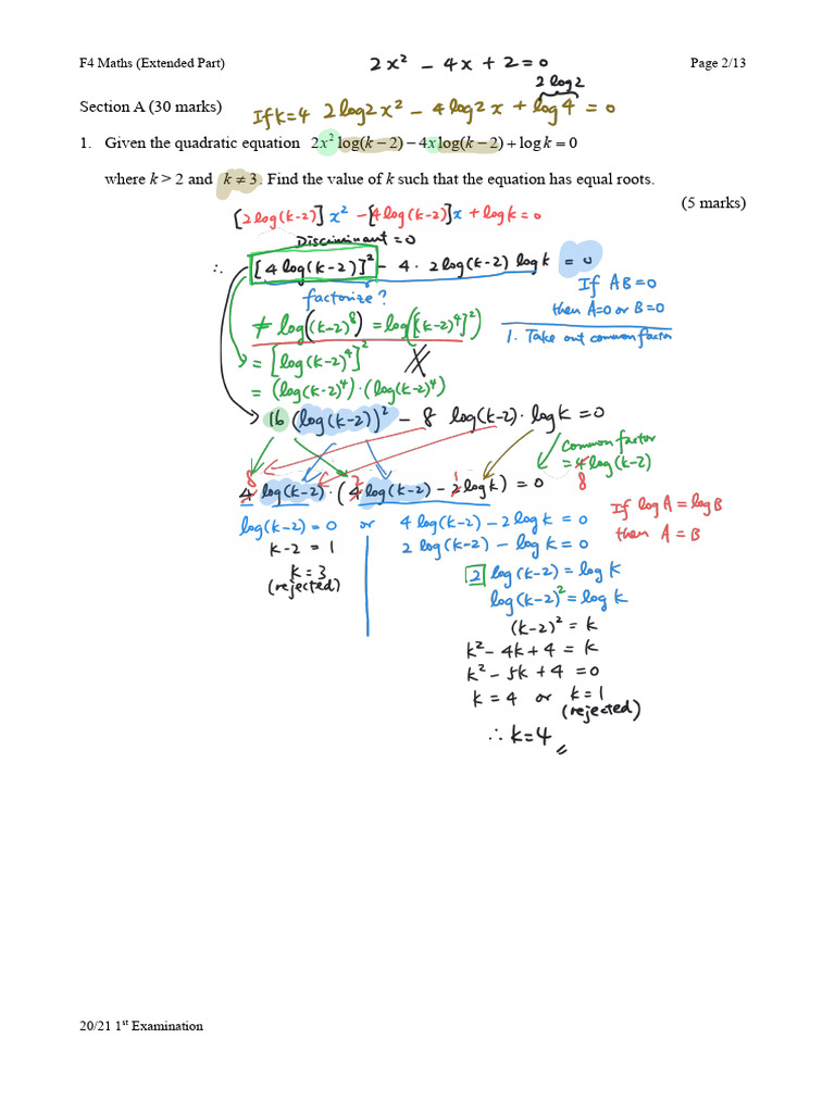 F4 Extended Maths Exam Solutions | PDF | Elementary Mathematics | Algebra