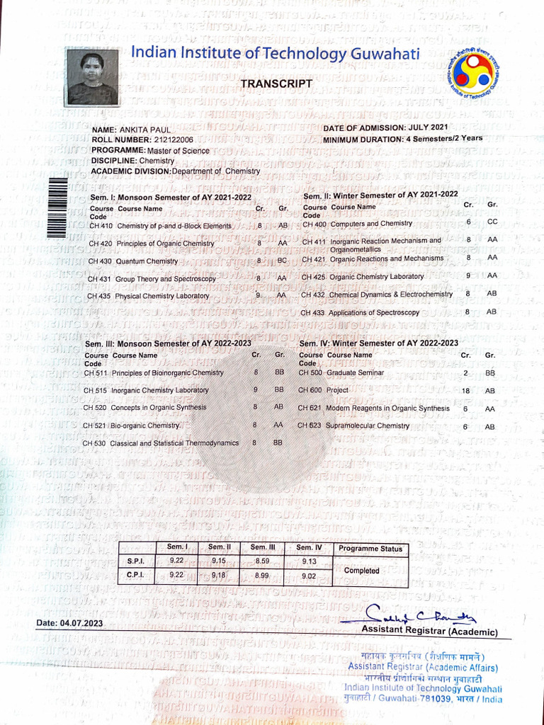 M.SC Transcript | PDF