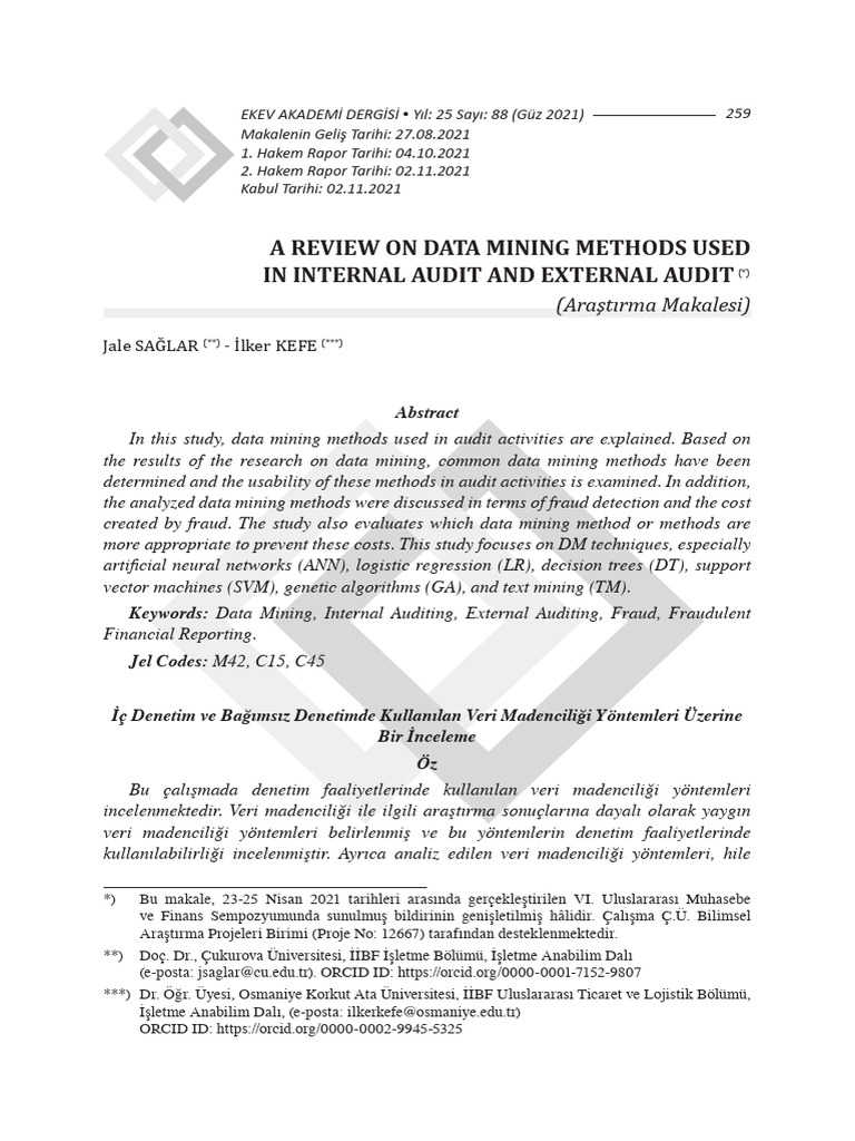 A Review On Data Mining Methods Used in Internal Audit and External Audit | PDF