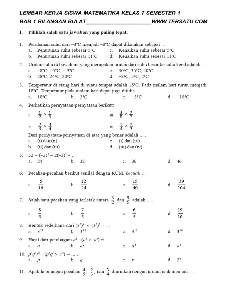 MTK Bilangan Bulat Latihan - PDF (Recovered) | PDF