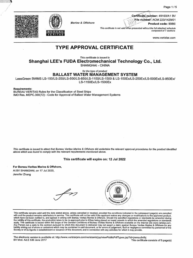 BV Type Approval Certificate | PDF