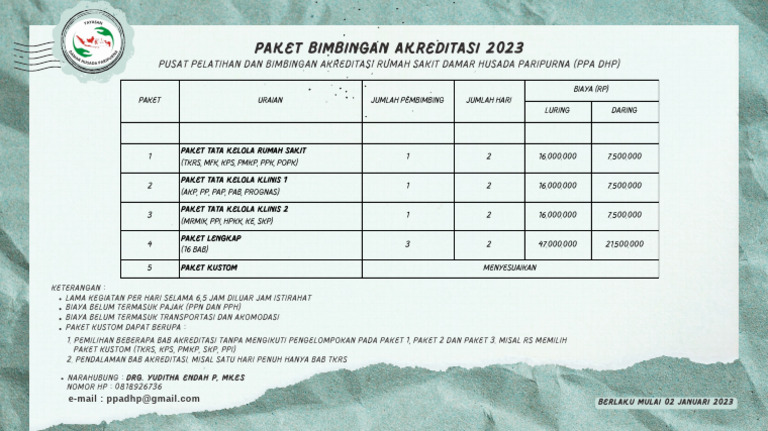 Tarif Bimbingan Akreditasi Ppa DHP TH 2023 | PDF