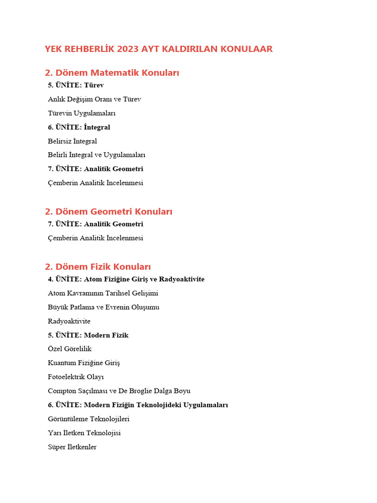 Kaldirilan Konular 2023 Ayt | PDF