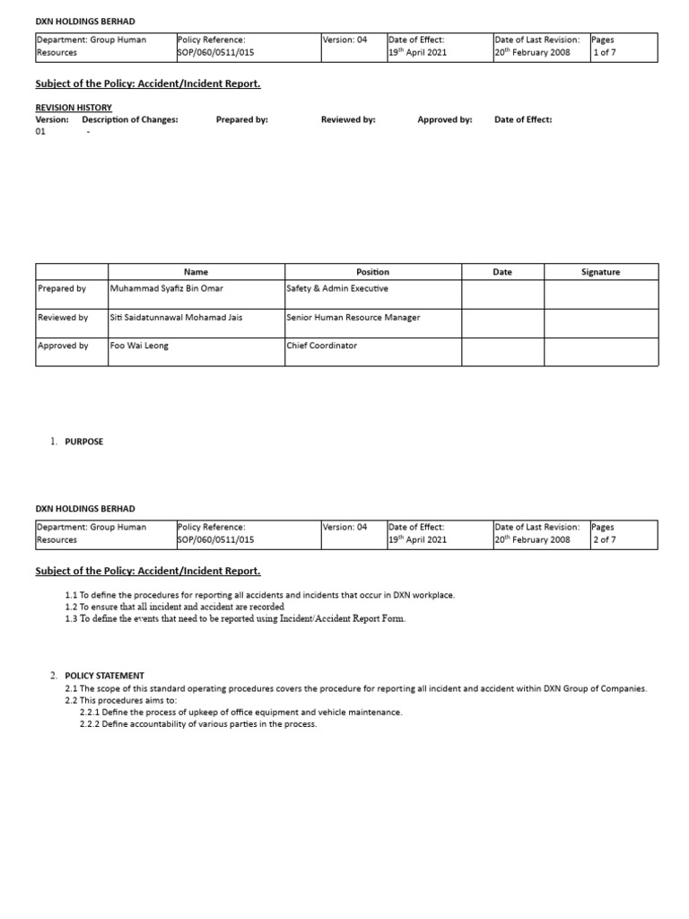 Incident Report Sop v1 | PDF