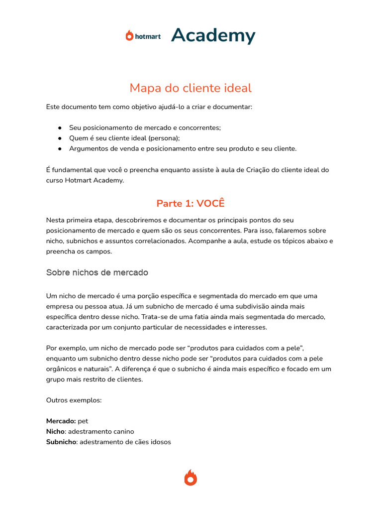 Mapa Do Cliente Ideal PDF | PDF | Mercado (economia) | Autoestima