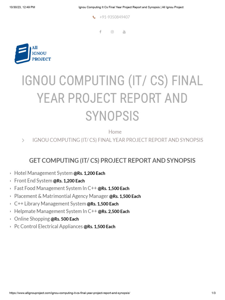 Ignou Computing It Cs Final Year Project Report and Synopsis | PDF | Computers | Technology ...