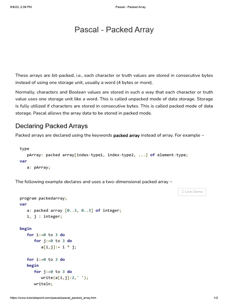 Pascal - Packed Array | PDF Pascal - Packed Array | PDF