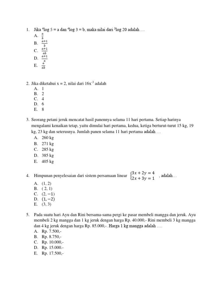 Kisi-Kisi Matematika | PDF | Metode & Bahan Ajar | Komputer