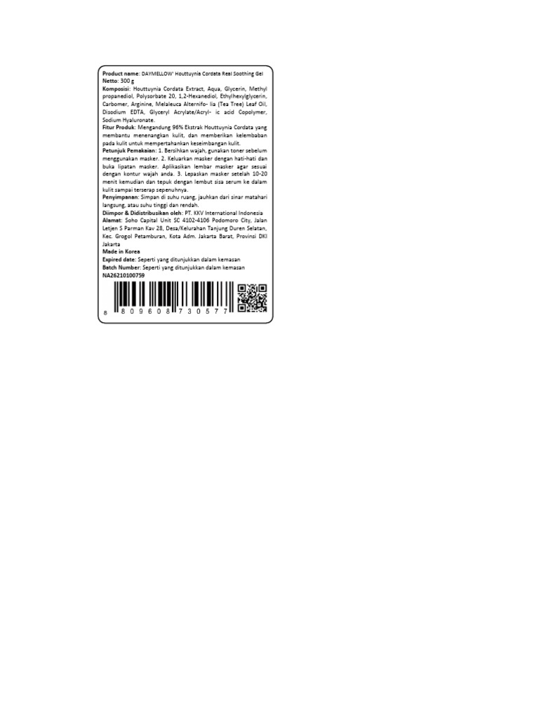 DAYMELLOW' Houttuynia Cordata Real Soothing Gel | PDF