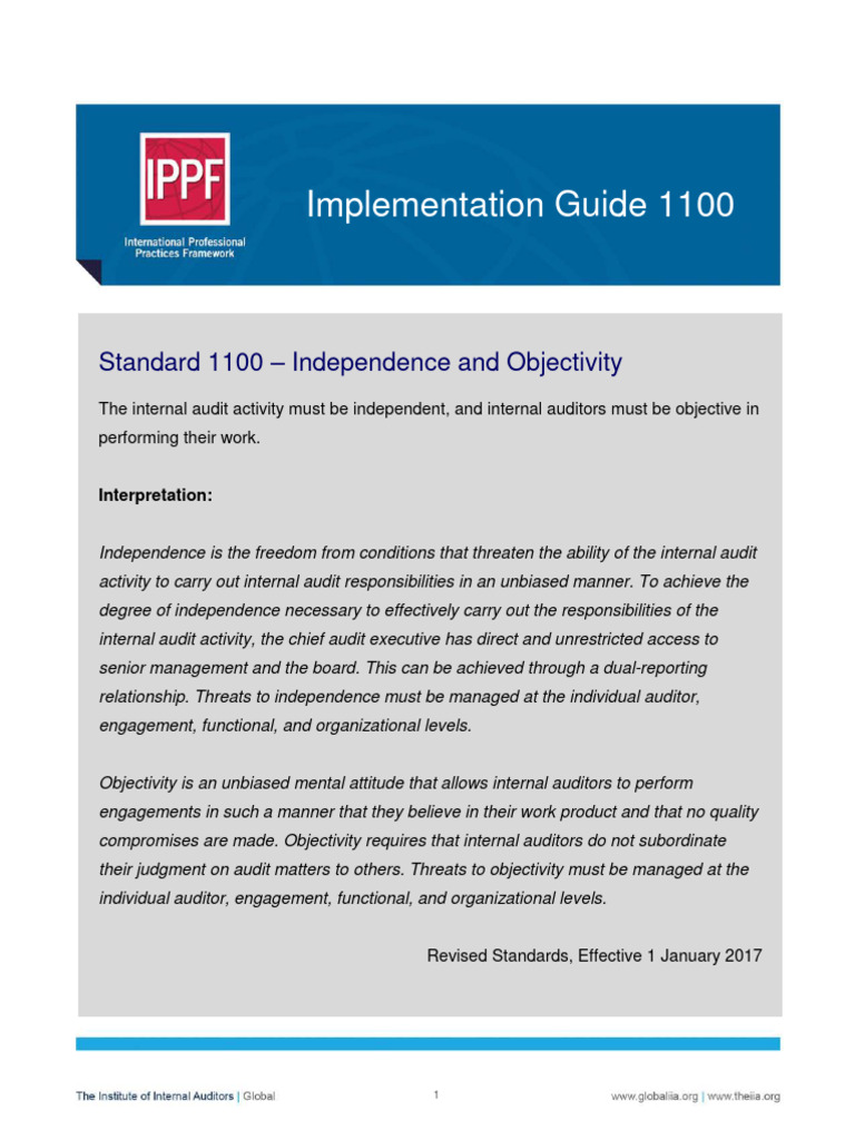 IG1100 2016 11 - Independence and Objectivity | PDF | Internal Audit ...