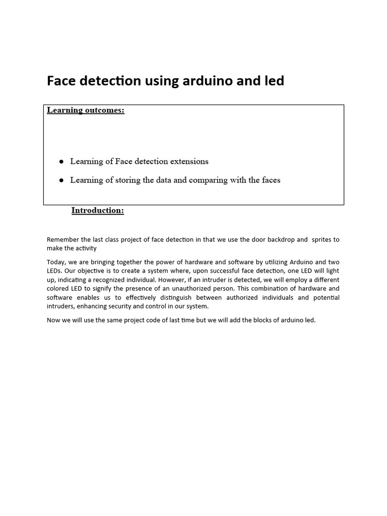 Class 10 Ai Ml Face Detection Using Arduino And Led Le Pdf 