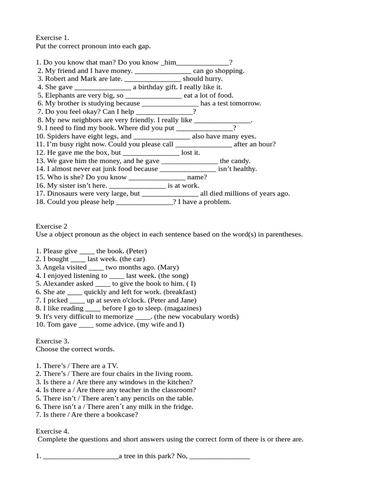 A 1 Prepositions of Place, Pronouns, There Is There Are | PDF