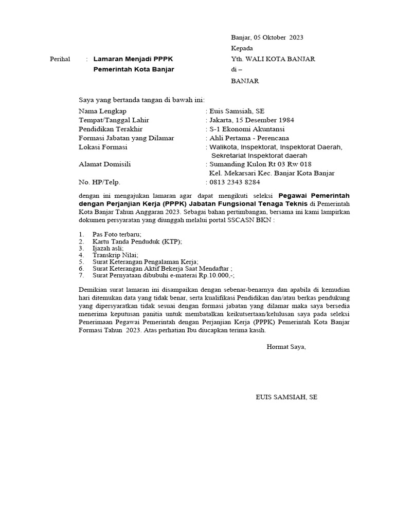 FORMAT SURAT PPPK All | PDF