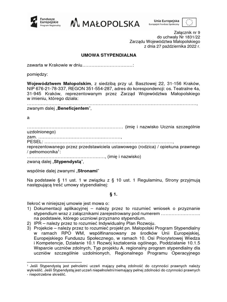 14 Umowa Stypendialna | PDF