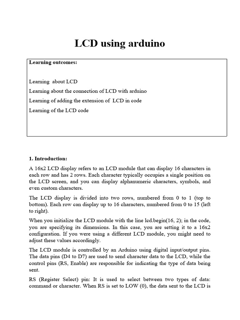 Arduino Lcd Using Arduino Pdf 