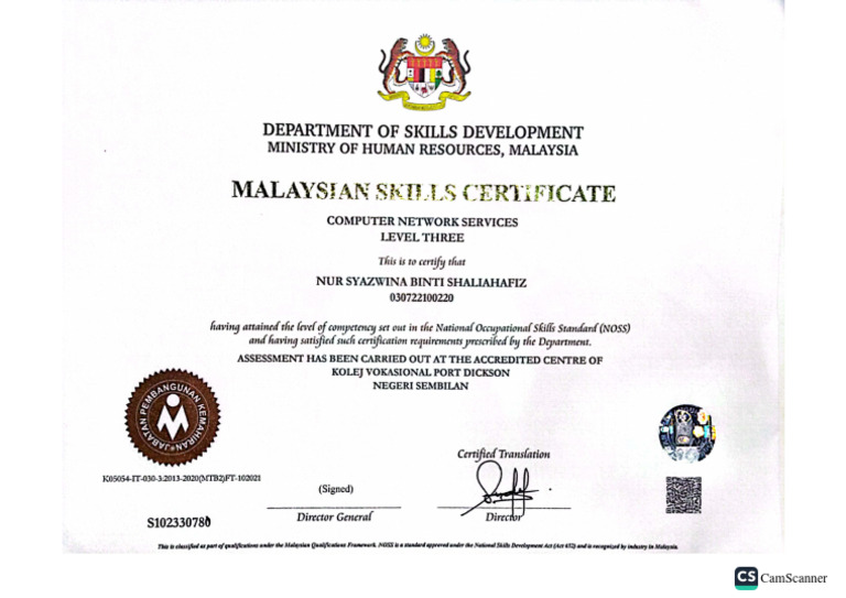 Sijil SKM3 (Syazwina) | PDF