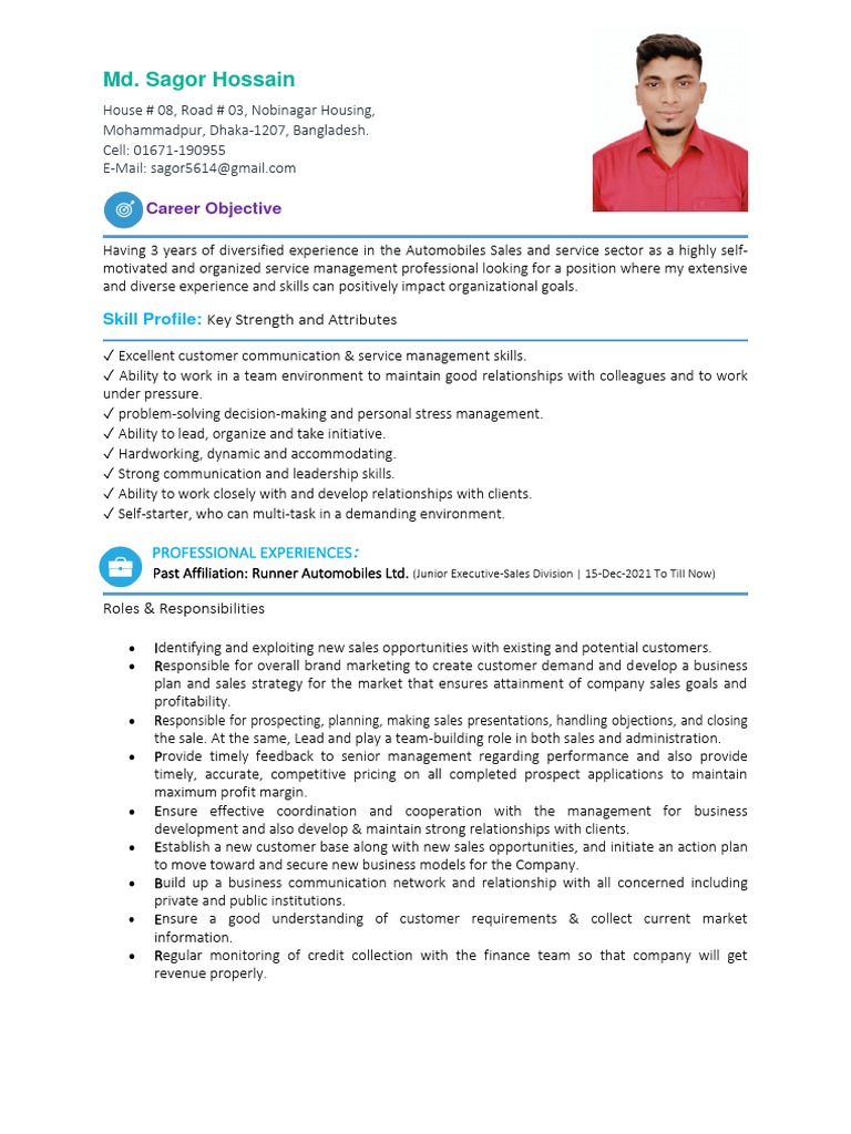 Md. Sagor Hossain CV PDF Format | PDF