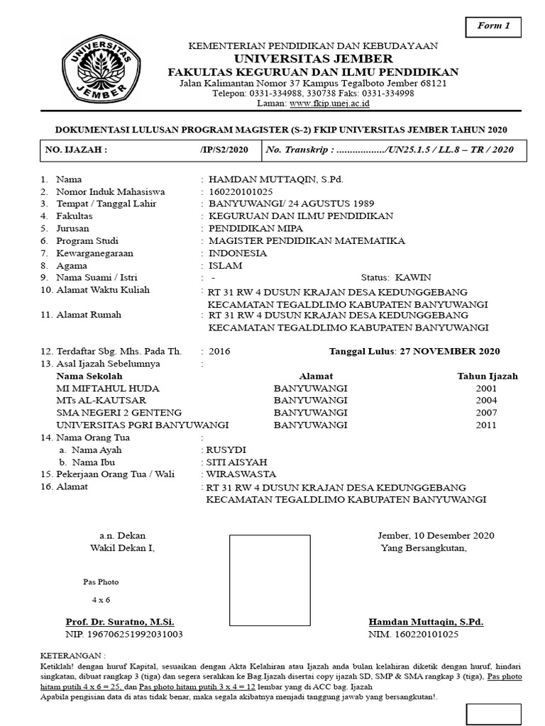 Form Wisuda S2 Norma Hadianto | PDF