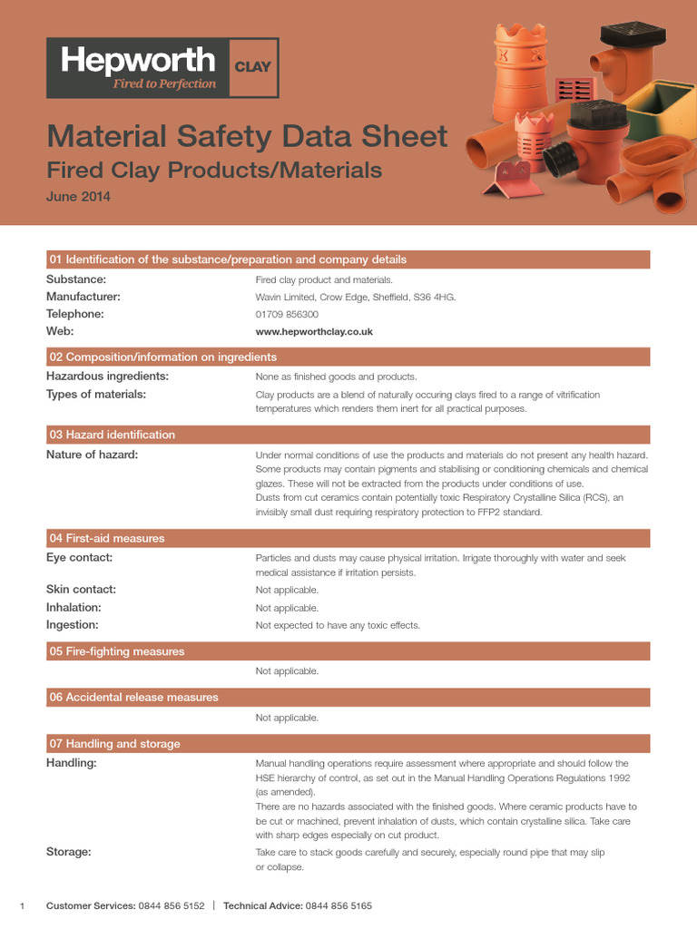 Material Safety Data Sheet: Fired Clay Products/Materials | PDF ...