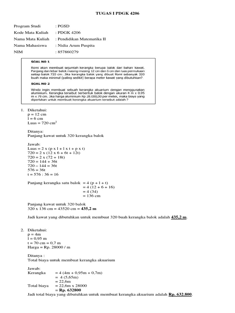 Matematika Tugas 1 - UT - 2023 | PDF
