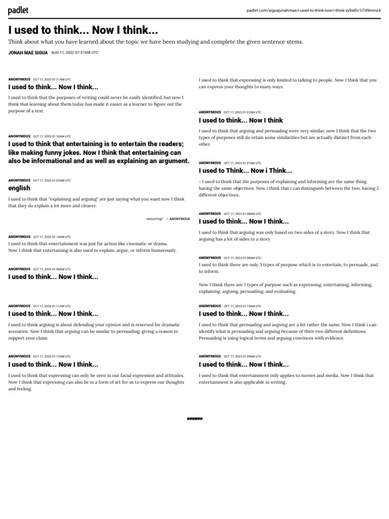 Padlet - I Used To Think... Now I Think... | PDF