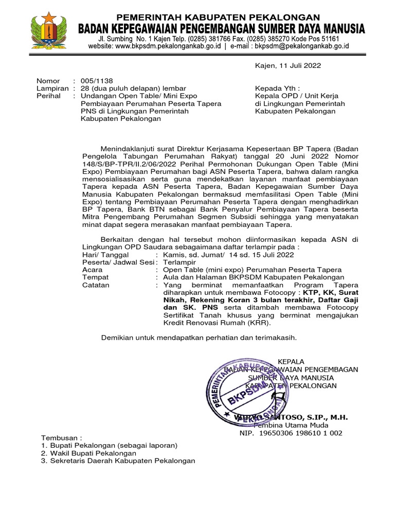 Surat Undangan Open Table Mini Expo Tapera | PDF Surat Undangan Open Table Mini Expo Tapera | PDF