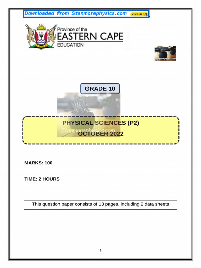 EC Physical Science Grade 10 November 2022 P2 and Memo | PDF