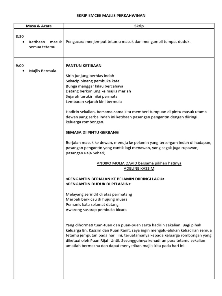 Skrip Emcee Majlis Perkahwinan | PDF
