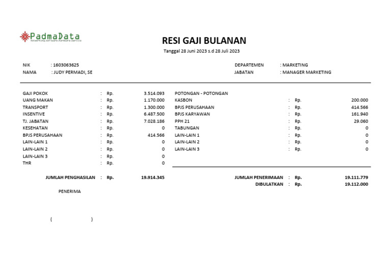 Resi Gaji Bulan Juli | PDF