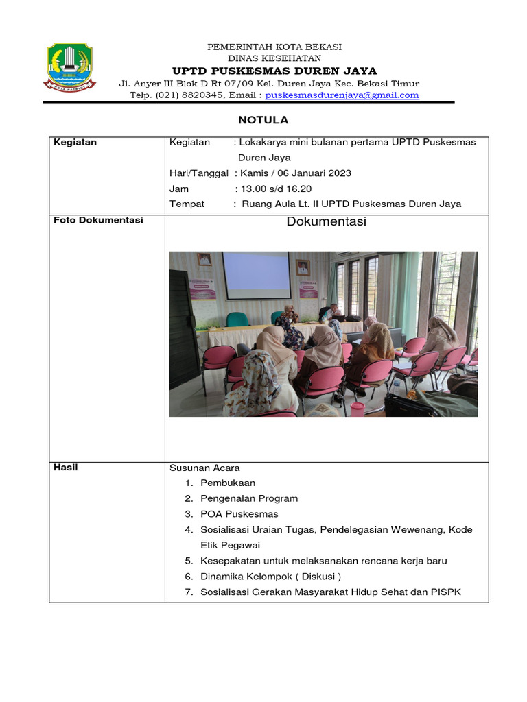 6 Notulen Lokmin Pertama Bulan Januari 2023 | PDF | Pengembangan Diri