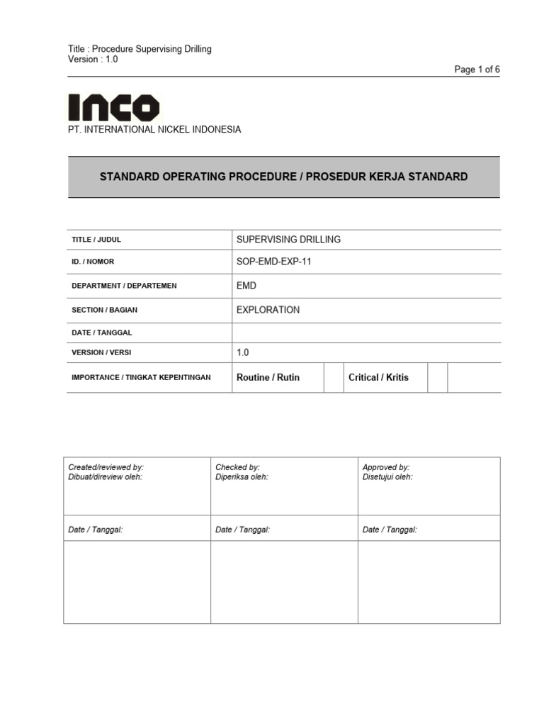 SOP Pengawasan Pemboran | PDF