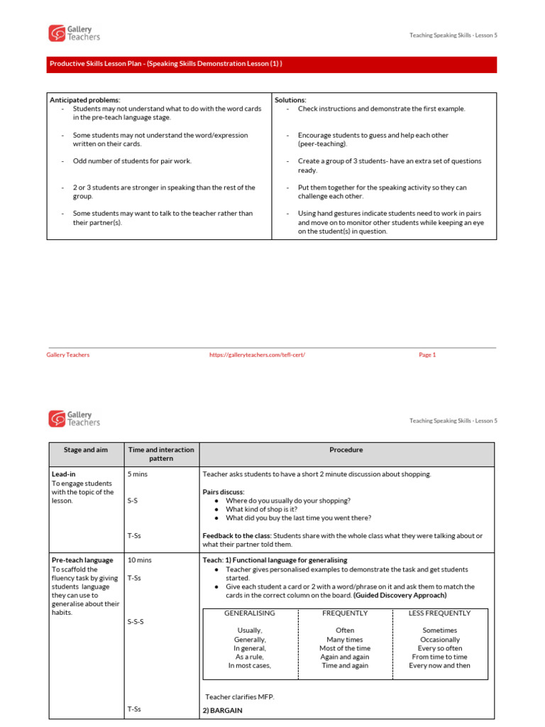 Speaking Skills Lesson Plan Guide | PDF | Career & Growth | Foreign ...