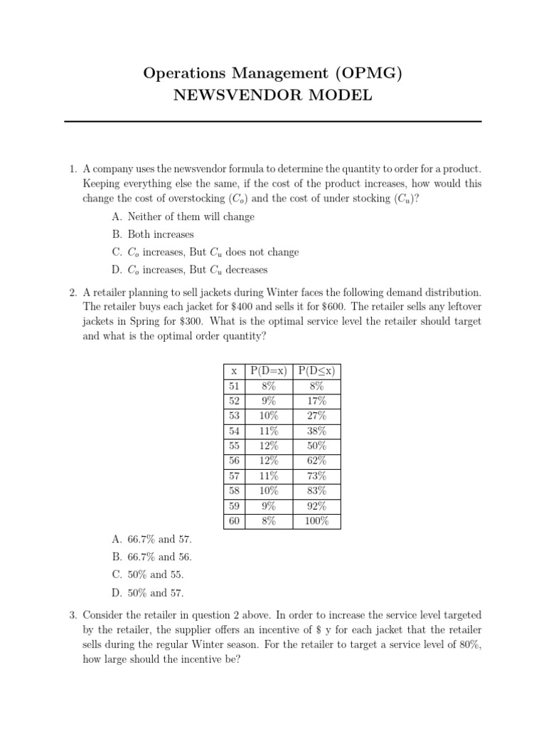 News Vendor - Questions | PDF | Business