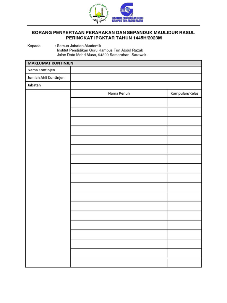 Borang Penyertaan Perarakan Dan Sepanduk Maulidur Rasul | PDF