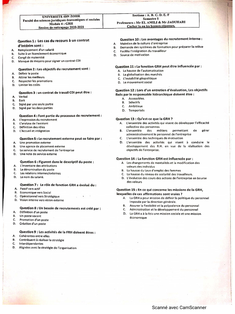 Les Examens s5 Section ABC | PDF