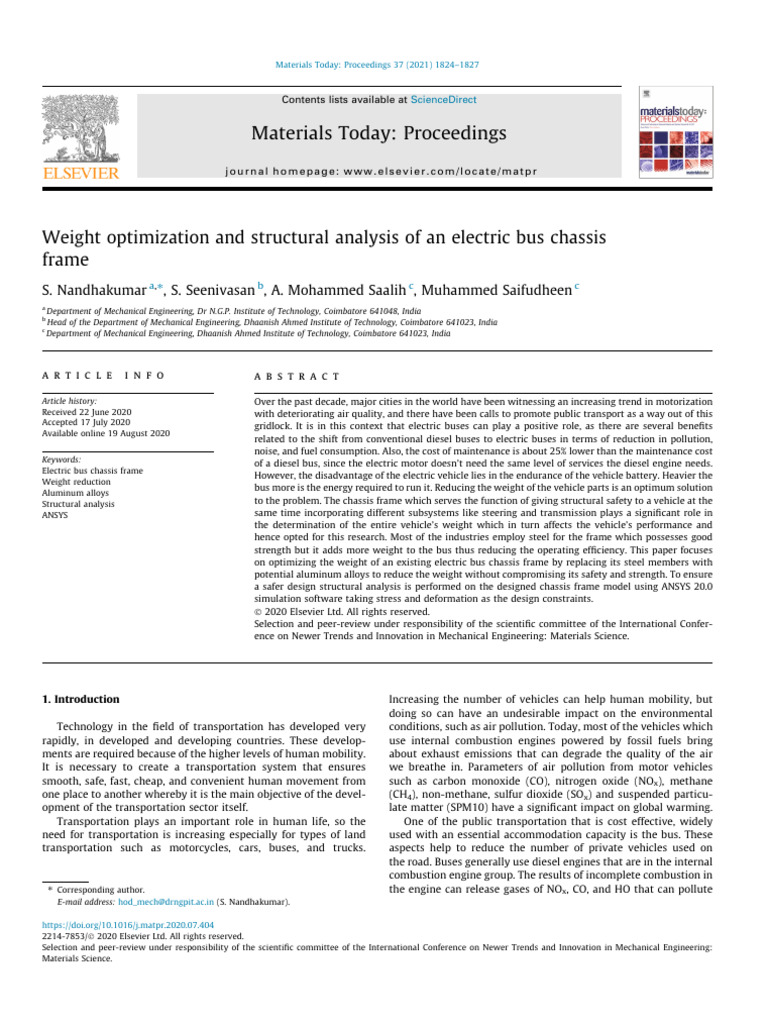 Weight Optimization and Structural Analysis of An Electric Bus Chassis Frame | PDF